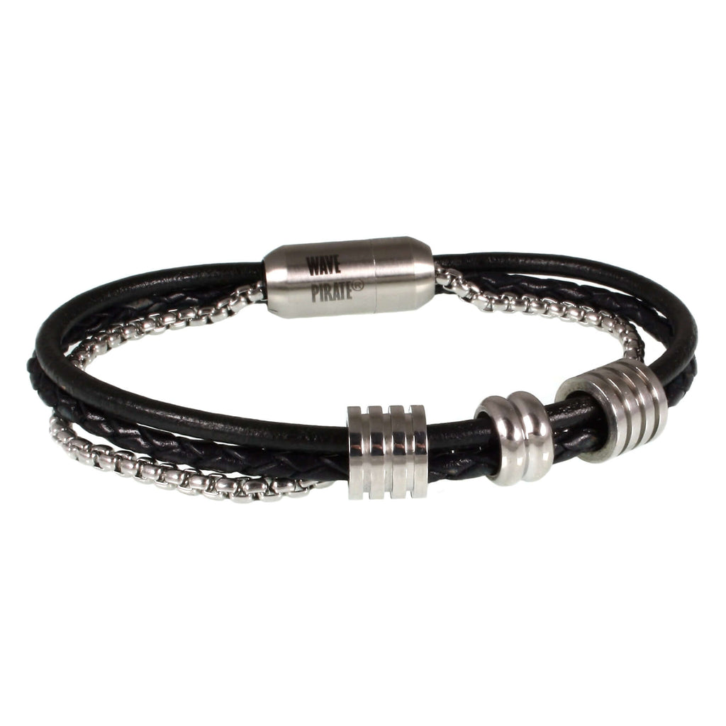 Leder-Armband-Edelstahlkette-Herren-Lex-Schwarz-geflochten ...